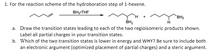 Solved For the reaction scheme of the hydroboration step of | Chegg.com