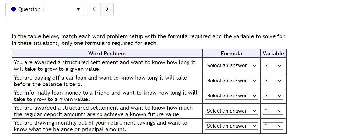 Solved Question 1 In the table below, match each word | Chegg.com