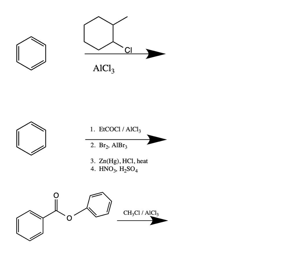 Solved CI AICI: 1. EtCOCI / AlCl3 2. Br2, AlBrz 3. Zn(Hg), | Chegg.com