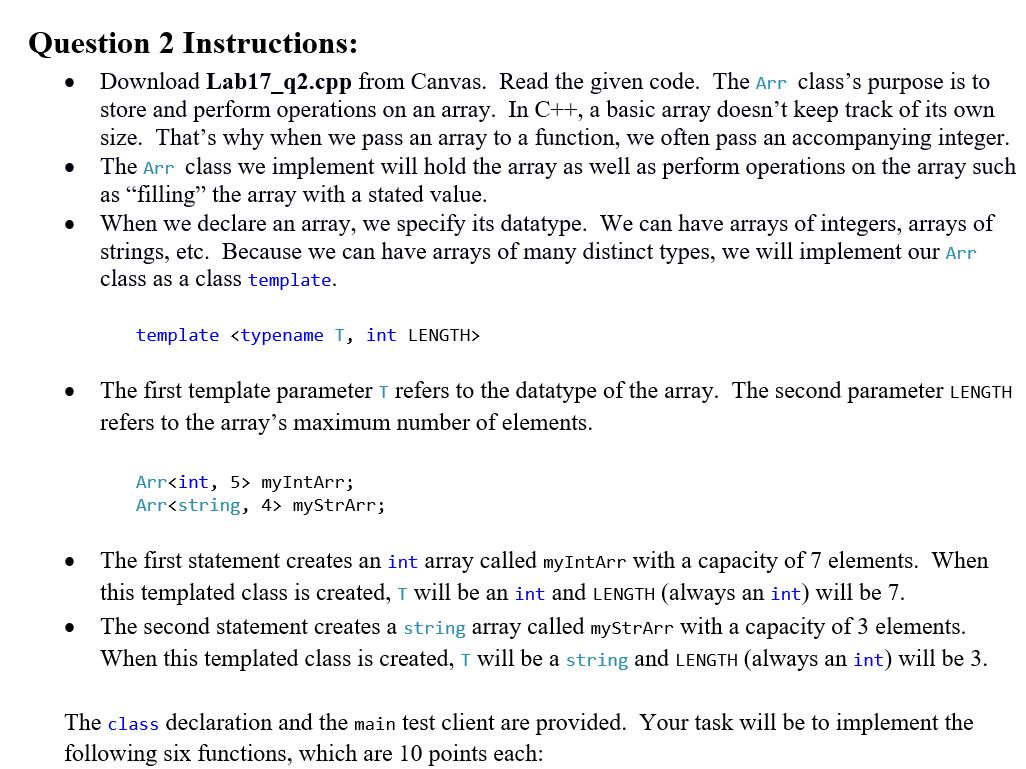 Solved Question 2 Instructions: Download Lab17_q2.cpp from | Chegg.com