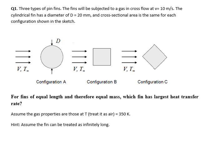 Solved Q1. Three types of pin fins. The fins will be | Chegg.com