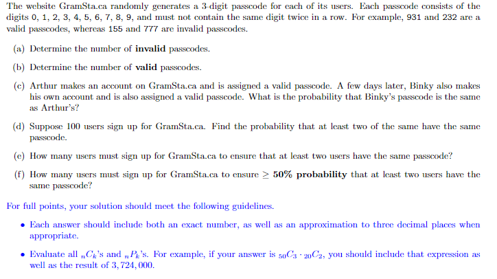 Solved The Website Gramstaca Randomly Generates A 3 Digit 8637