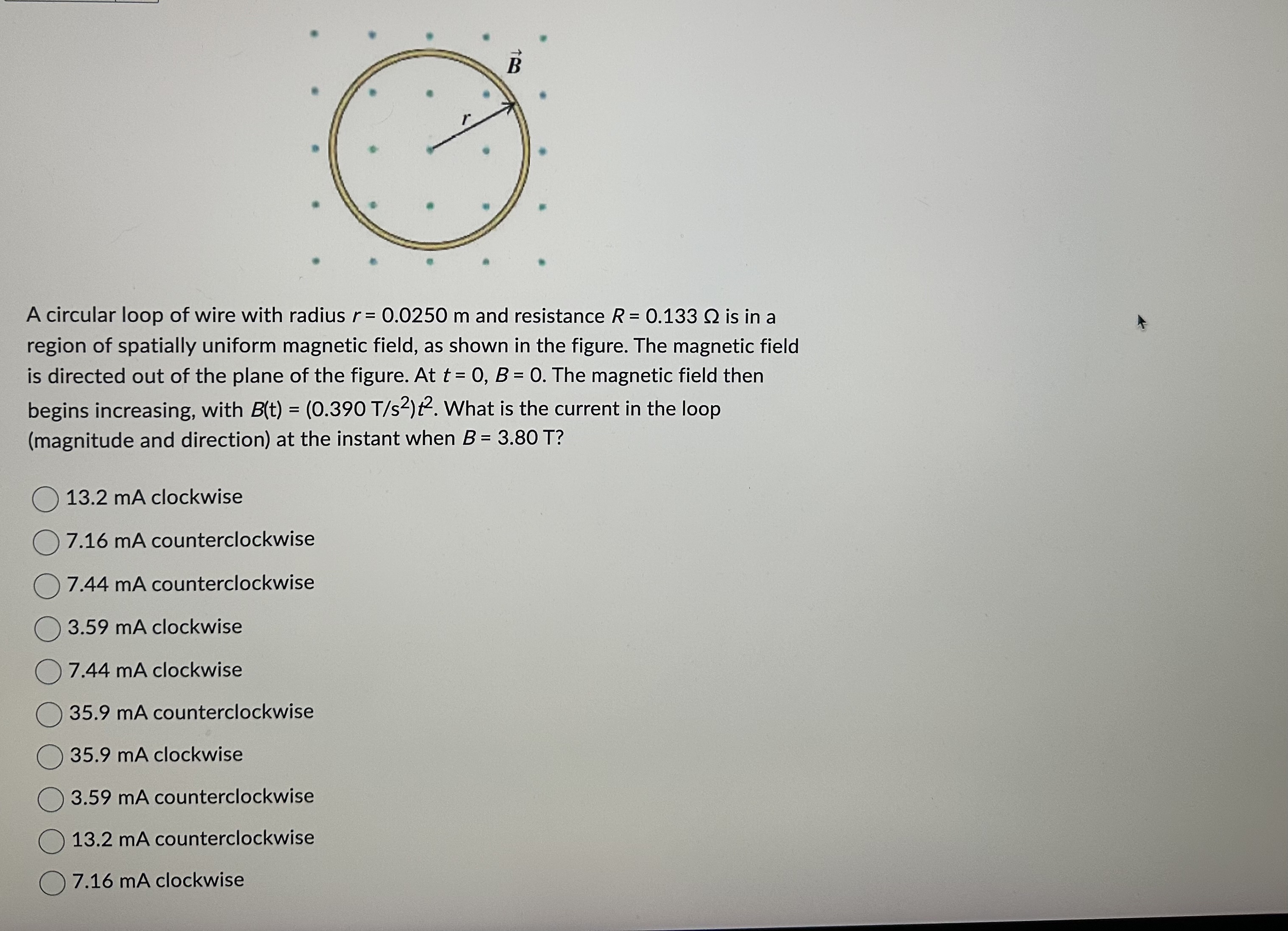 Solved A circular loop of wire with radius r=0.0250 m and | Chegg.com