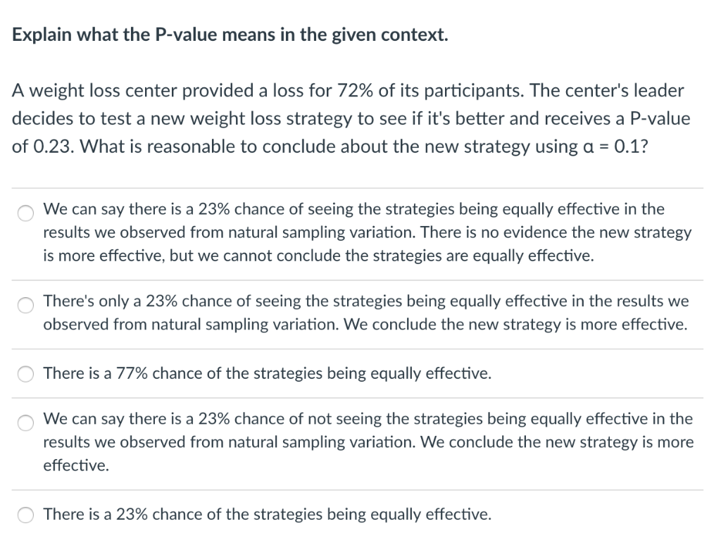 Solved Explain what the P-value means in the given context. | Chegg.com