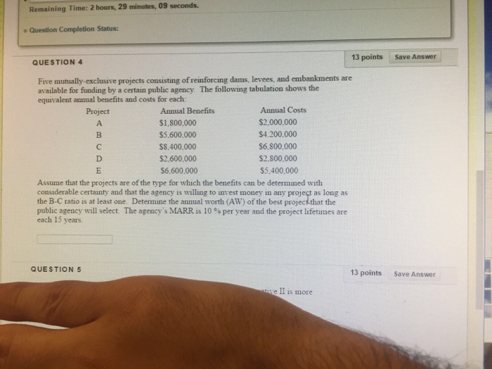 Solved Five mutually-exclusive projects consisting of | Chegg.com