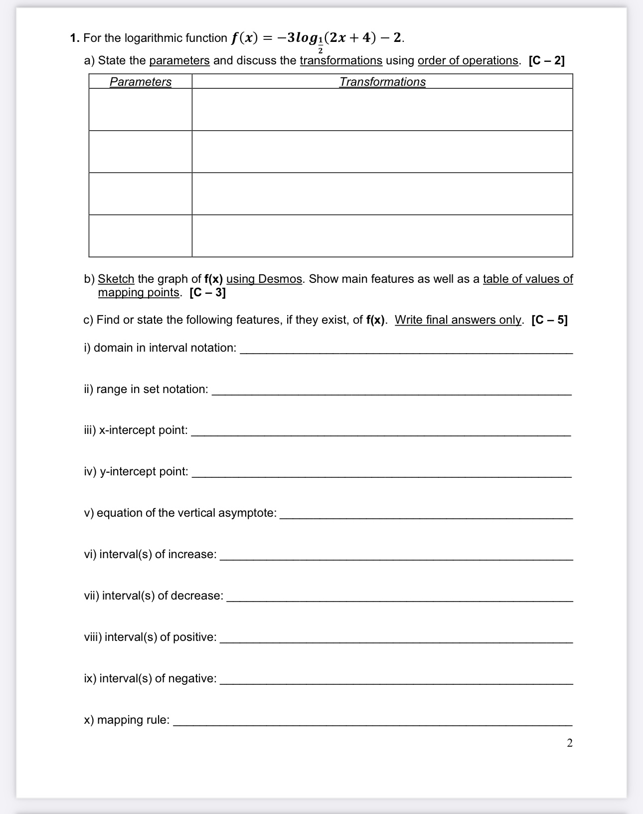 Solved 1. ﻿For the logarithmic function \( ﻿f(x)=-3 \log | Chegg.com