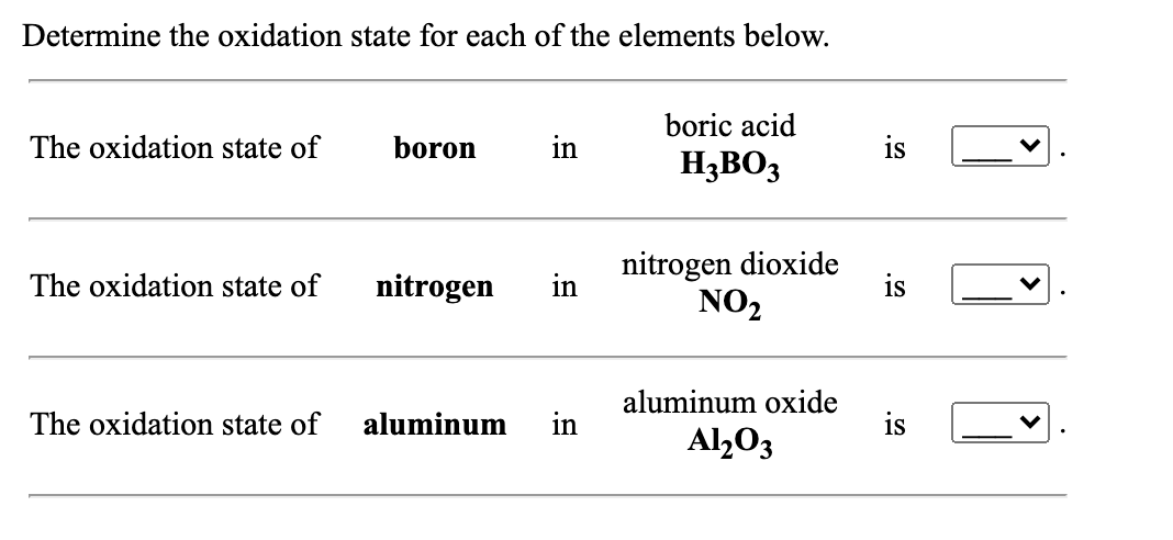 Solved Determine the oxidation state for each of the | Chegg.com