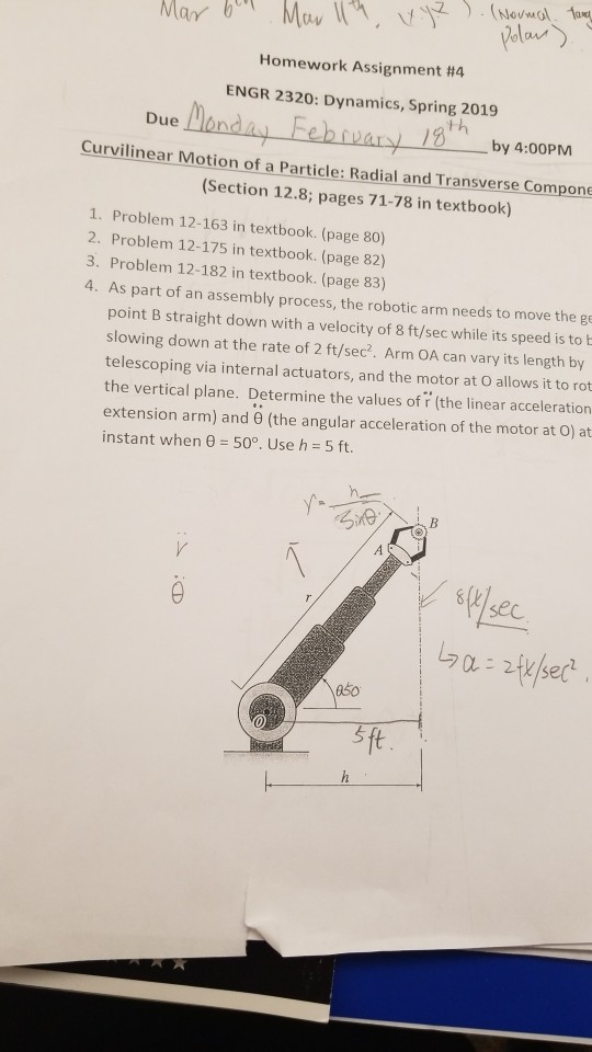 Solved Homework Assignment #4 ENGR 2320: Dynamics, Spring | Chegg.com