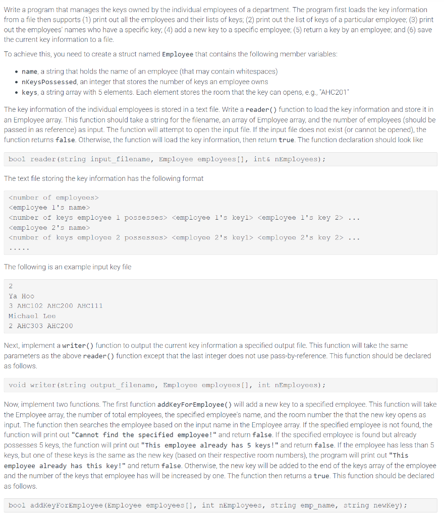 Solved Write a program that manages the keys owned by the | Chegg.com