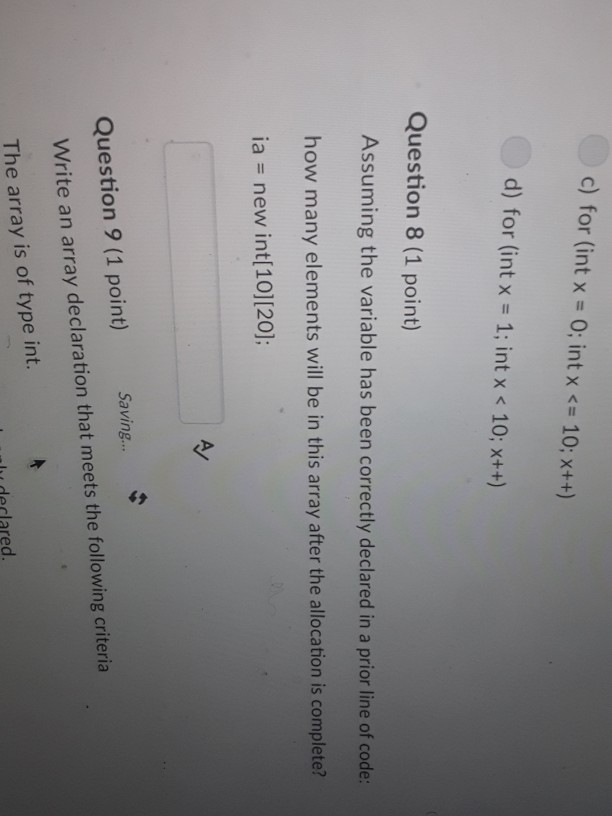 Solved c) for (int x 0: int x