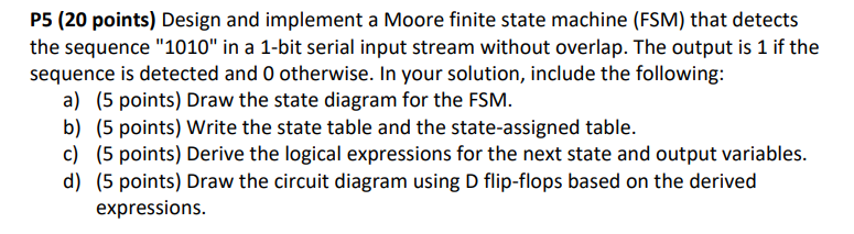 Solved by an EXPERT P5 (20 ﻿points) ﻿Design and implement a Moore finite | Chegg.com