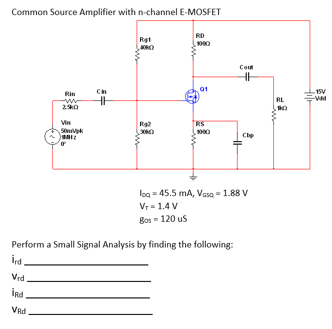 Solved Common Source Amplifier with n-channel E-MOSFET | Chegg.com