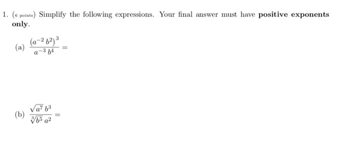 Solved 1. point) Simplify the following expressions. Your | Chegg.com