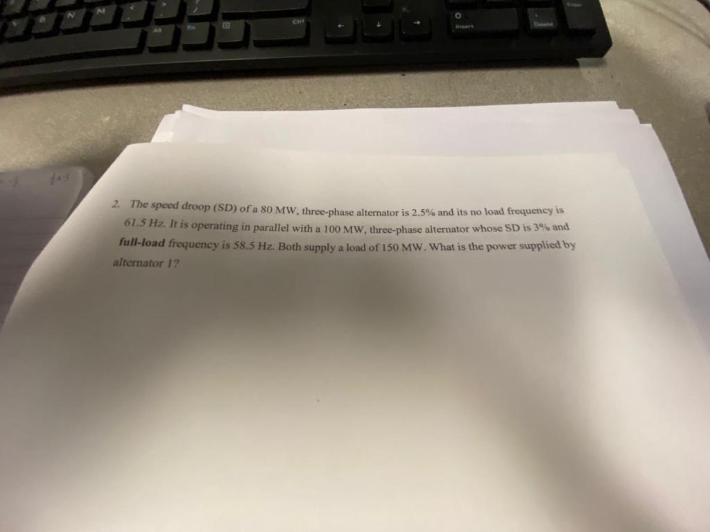 Solved 2. The speed droop (SD) of a 80 MW, three-phase | Chegg.com