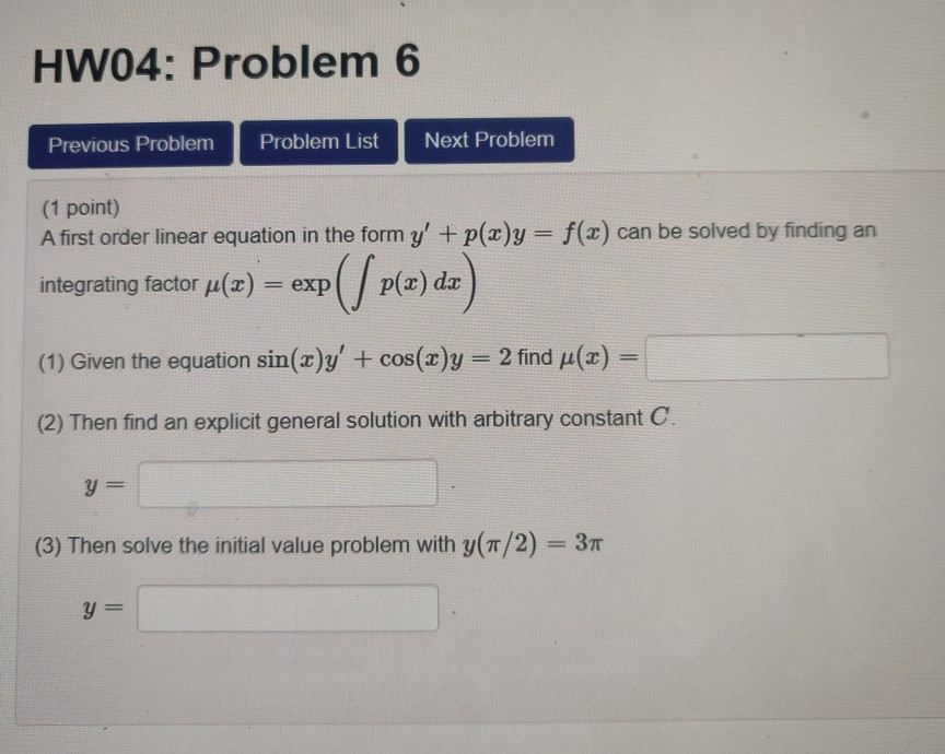 Solved HW04: Problem 6 Previous Problem Problem List Next | Chegg.com