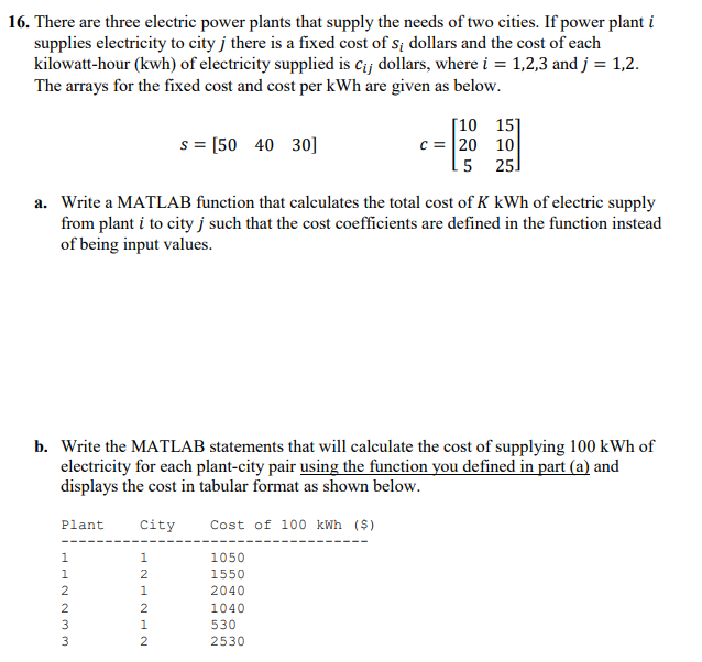 Solved 16. There are three electric power plants that supply | Chegg.com