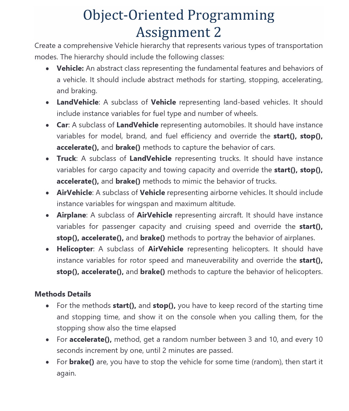 Solved Assignment 2 Create a comprehensive Vehicle hierarchy | Chegg.com