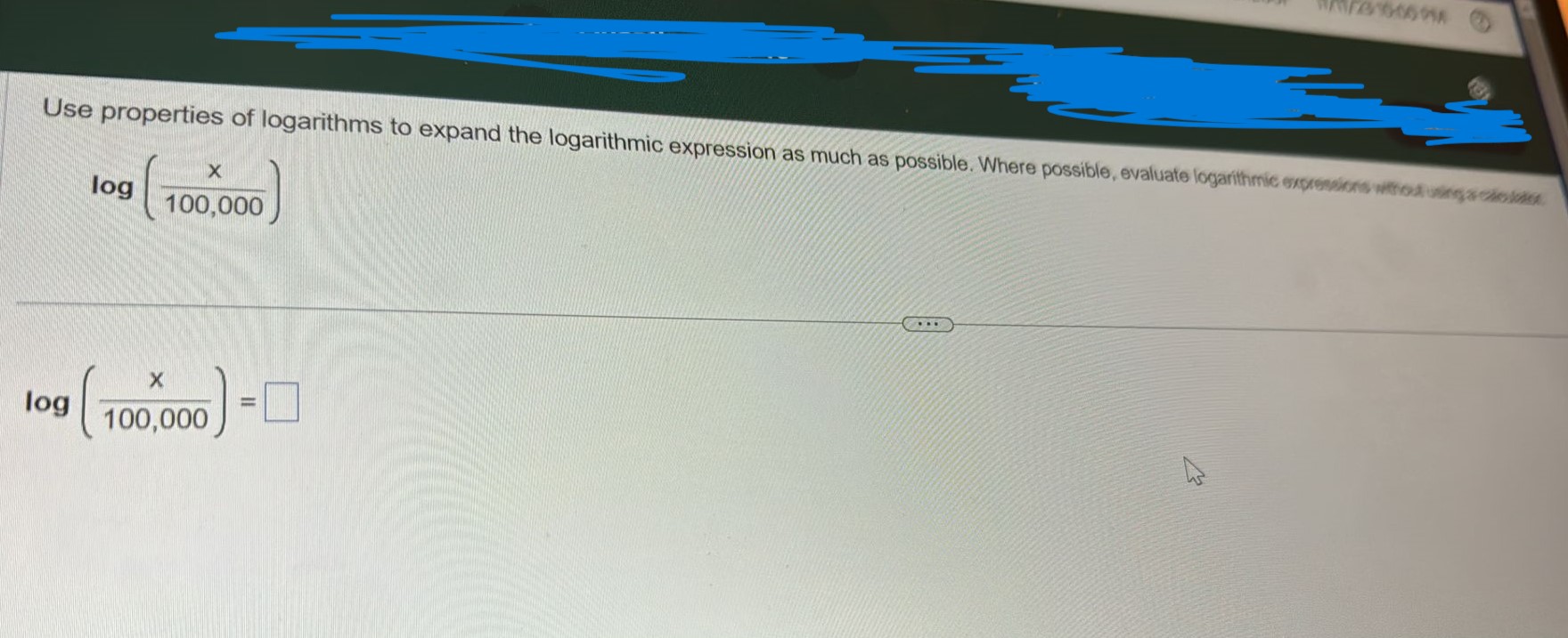 Solved log(100,000x) log(100,000x)= | Chegg.com