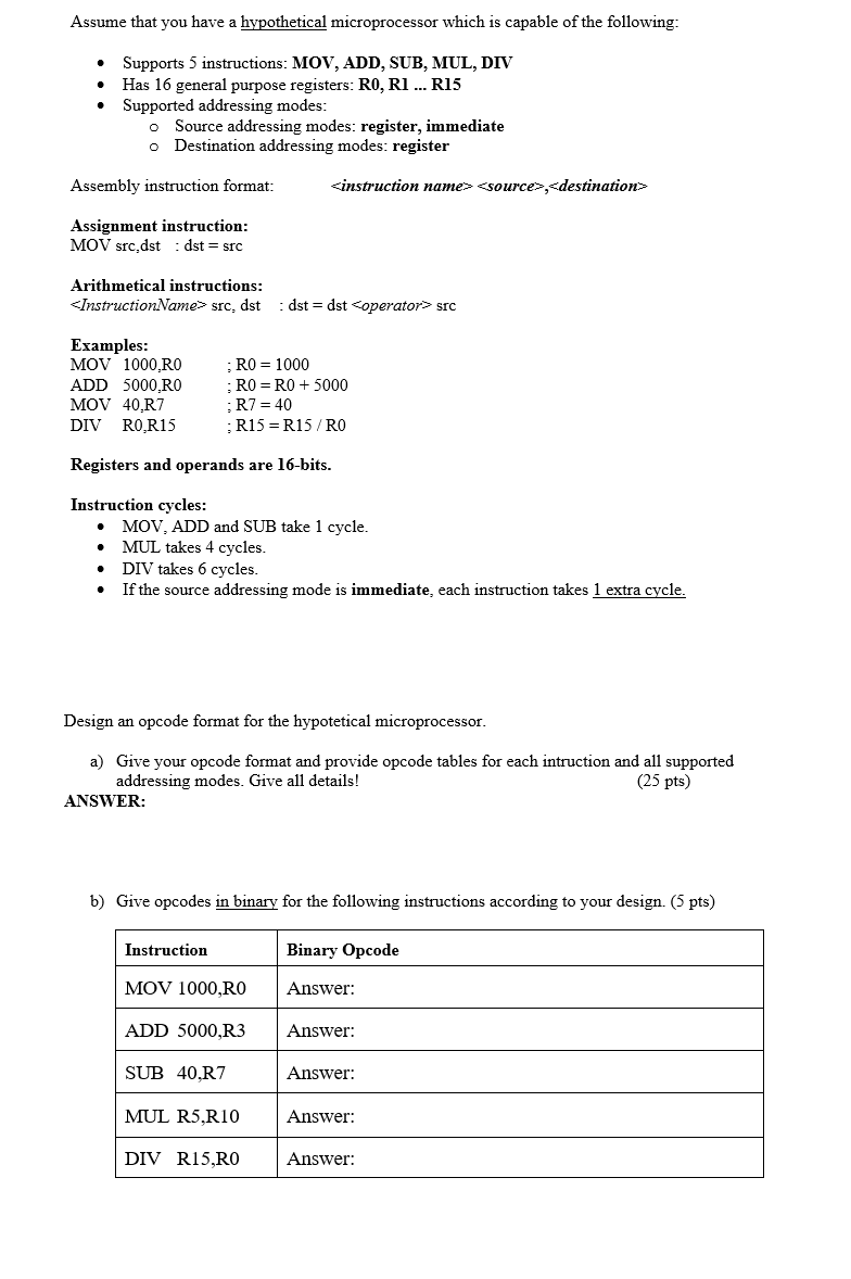 Assume that you have a hypothetical microprocessor | Chegg.com