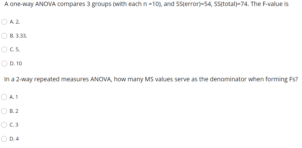 Solved A one-way ANOVA compares 3 groups (with each n =10), | Chegg.com