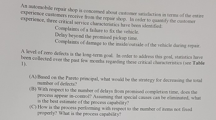 Solved An automobile repair shop is concerned about customer | Chegg.com