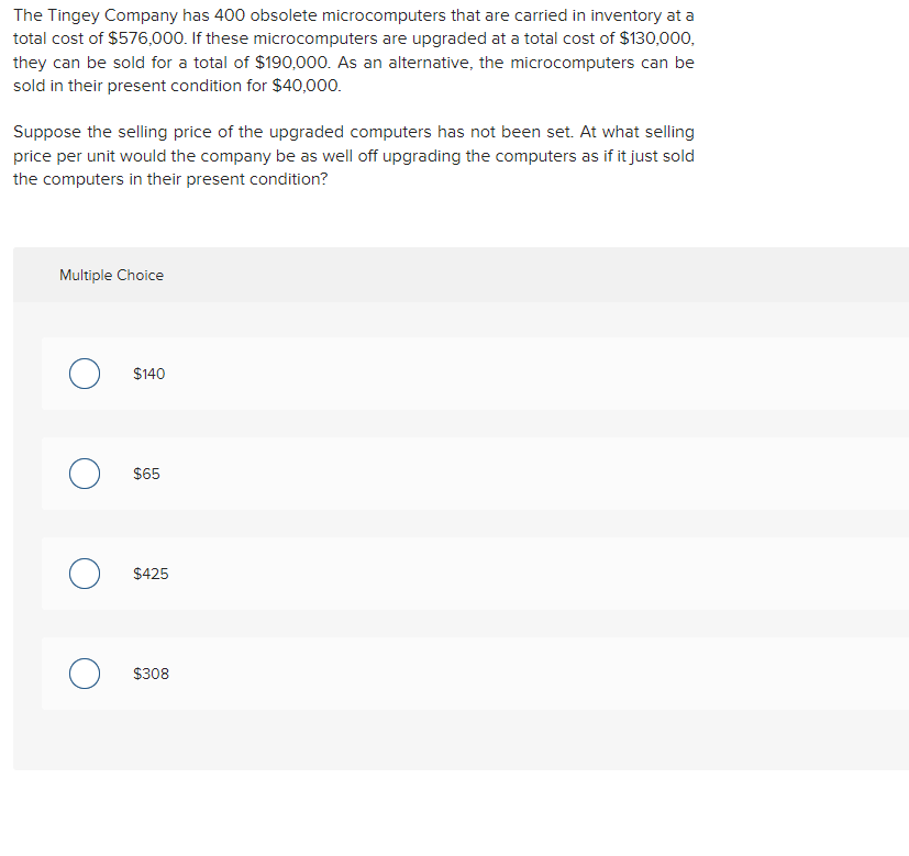 Solved The Tingey Company has 400 obsolete microcomputers | Chegg.com