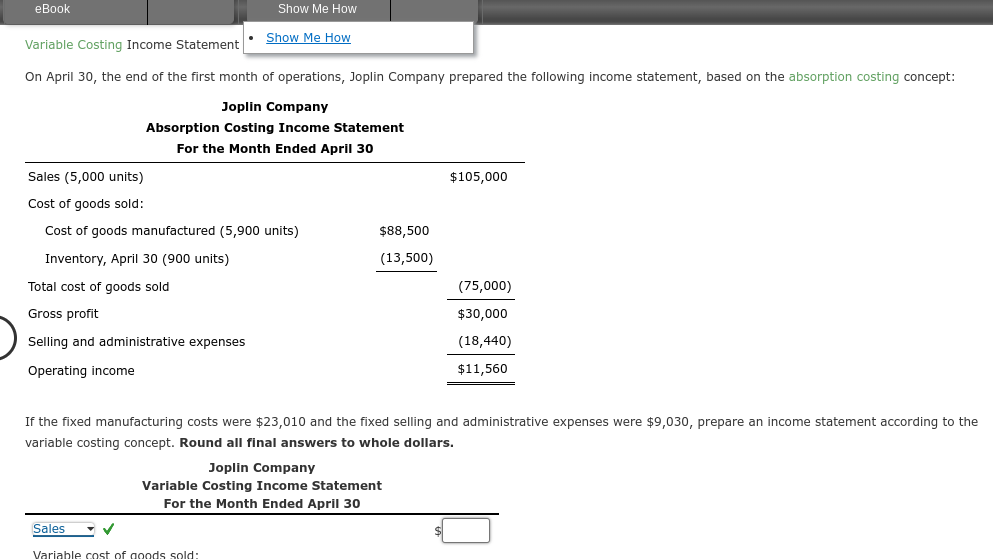 Solved Variable Costing Income Statement variable costing | Chegg.com