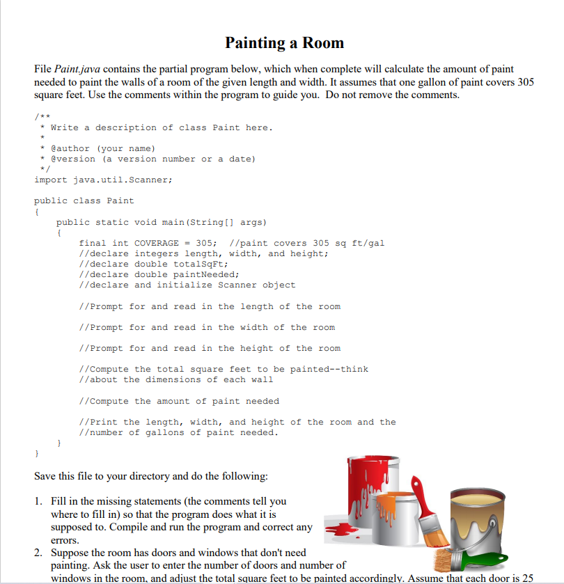 Painting a Room File Paint.java contains the partial | Chegg.com