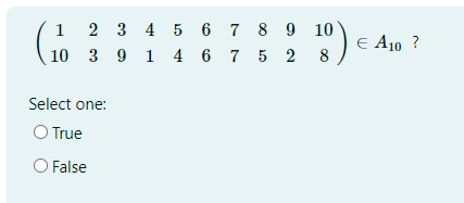 Solved (1102339415466778592108)∈A10? Select one: True False | Chegg.com