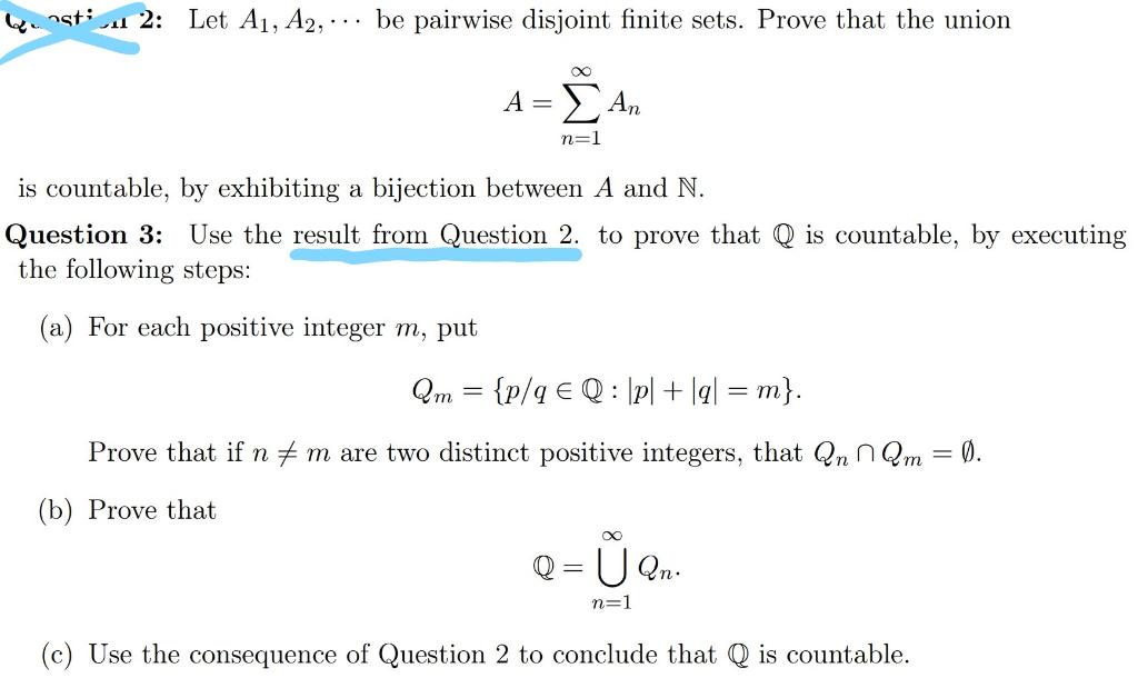 Solved ost: 112: Let A1, A2, ... be pairwise disjoint finite | Chegg.com