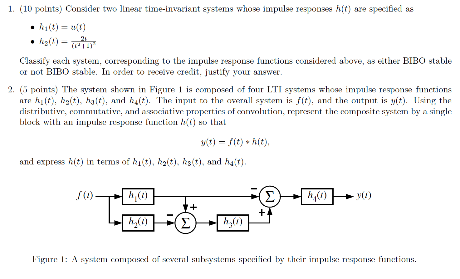 Solved 1. (10 points) Consider two linear time-invariant | Chegg.com