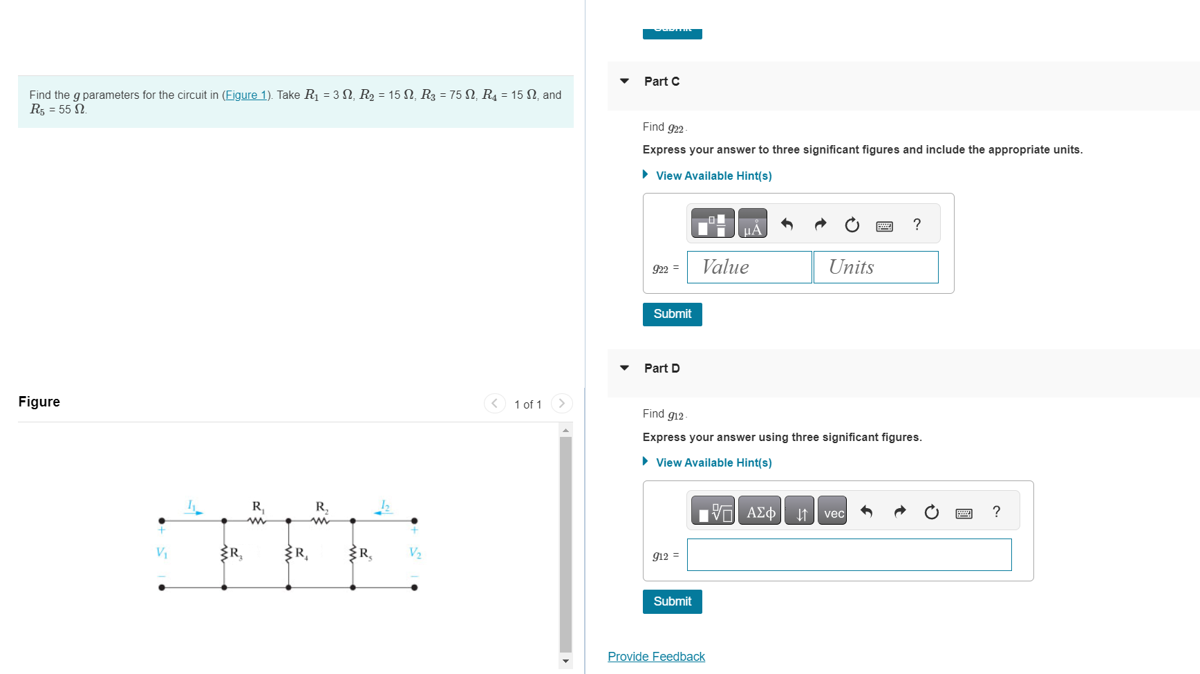 [Solved]: Find the ( g ) parameters for the circuit in