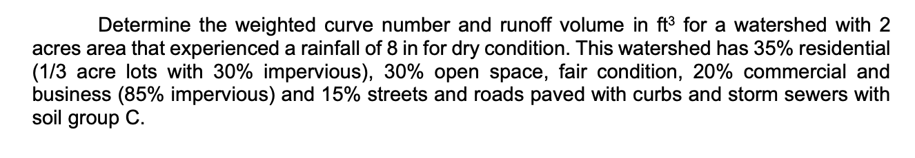 Solved Determine the weighted curve number and runoff volume | Chegg.com