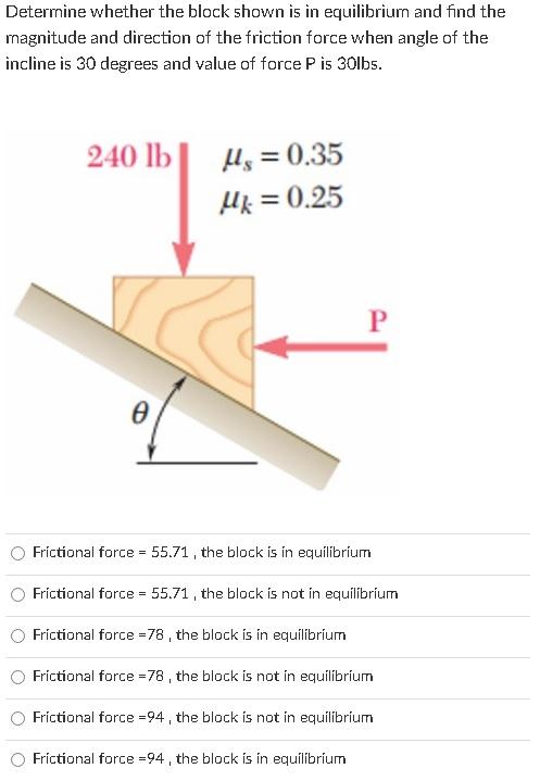 Solved Determine whether the block shown is in equilibrium | Chegg.com