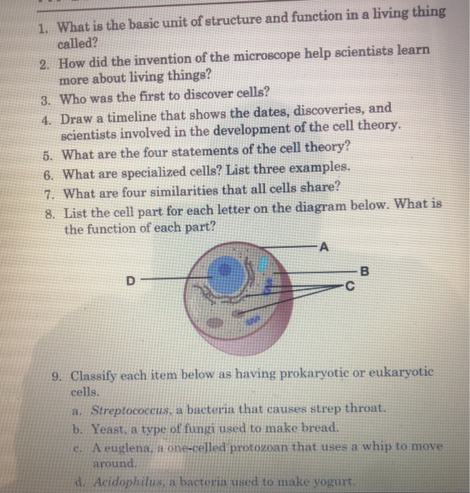 Solved 1. What is the basic unit of structure and function | Chegg.com