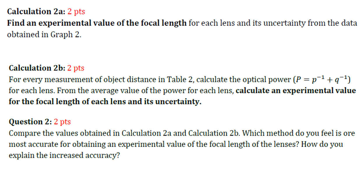 Solved Calculation 2a: 2 pts Find an experimental value of | Chegg.com