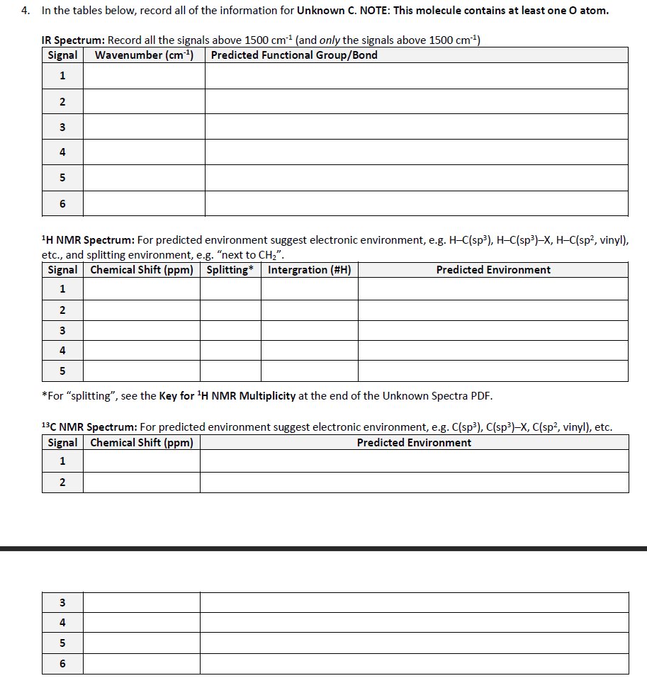 Solved 4. In the tables below, record all of the information | Chegg.com