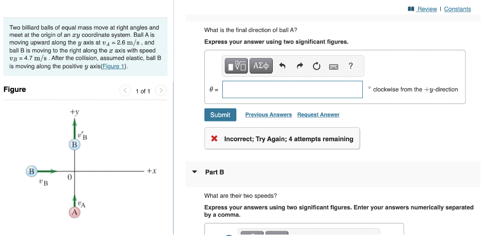 Solved Two billiard balls of equal mass move at right angles | Chegg.com