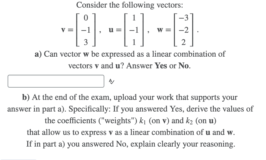 Solved Consider the following vectors: 0 -3 v=-1 W = -2 3 2 | Chegg.com