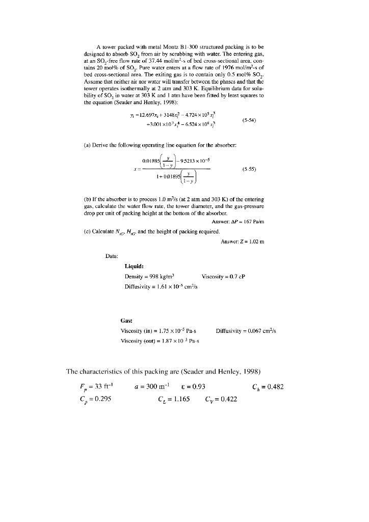 A lower packed with metal Montz B1-300 structured | Chegg.com