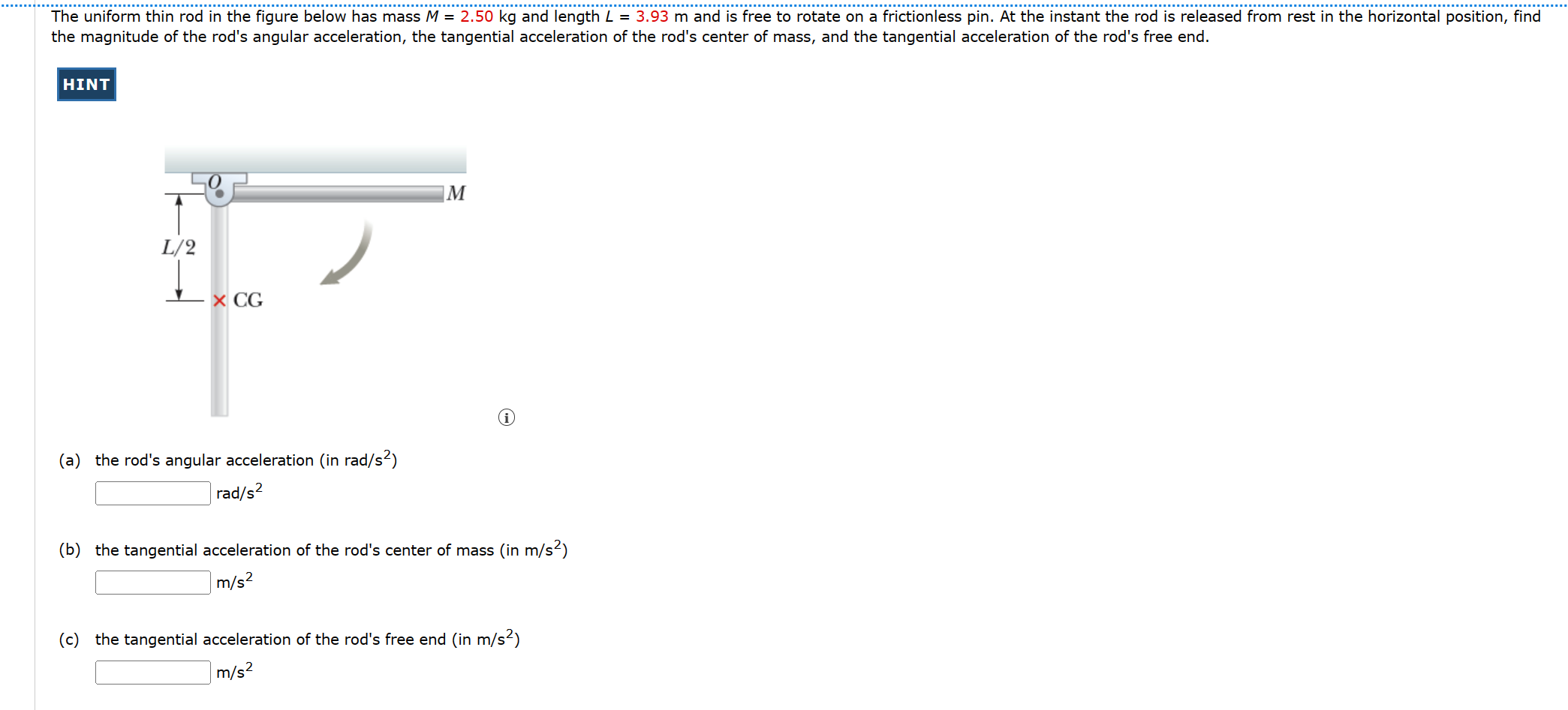 Solved The uniform thin rod in the figure below has mass | Chegg.com