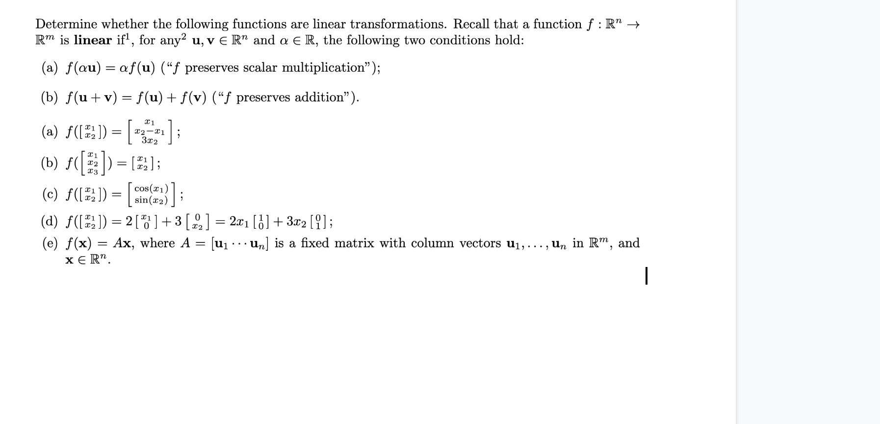 Solved Determine whether the following functions are linear | Chegg.com