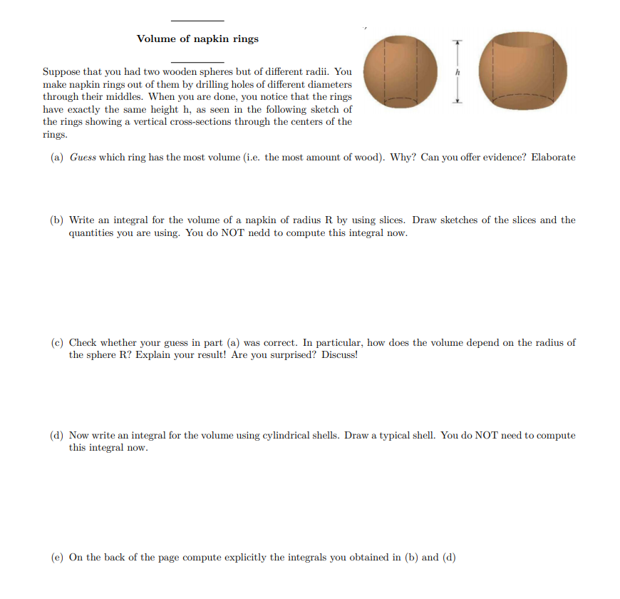 Solved Volume of napkin rings Suppose that you had two | Chegg.com