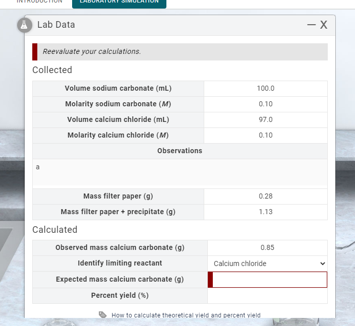 Solved A Lab Data −X Reevaluate your calculations. Collected | Chegg.com