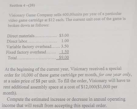 Solved Section 4-420) Visionary Game Company sells | Chegg.com