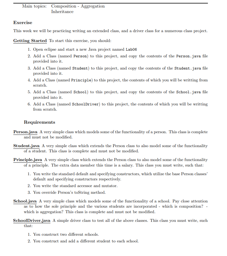 Solved Main topics: Composition - Aggregation Inheritance | Chegg.com