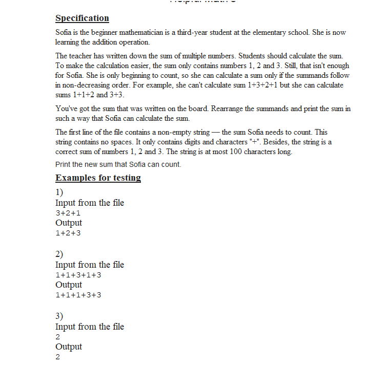 Solved Specification Sofia is the beginner mathematician is | Chegg.com