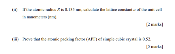 Solved (c) A hypothetical metal has the simple cubic (SC) | Chegg.com