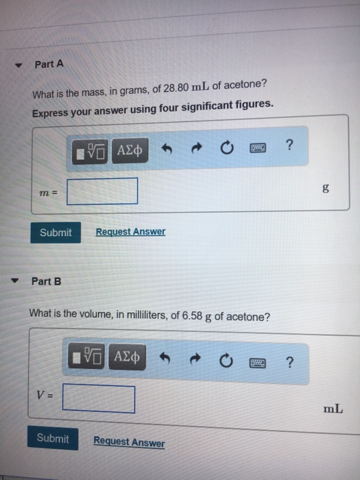 Solved Part A What is the mass, in grams, of 28.80 mL of | Chegg.com