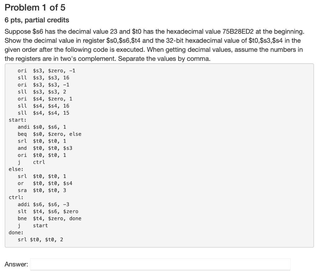 Solved Problem 1 of 5 6 pts, partial credits Suppose $ s6 | Chegg.com